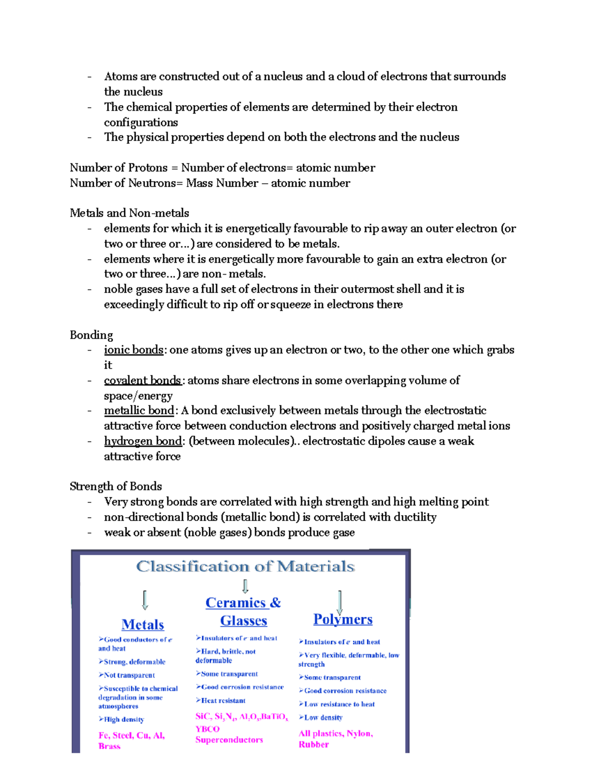 Chemistry & Materials Notes - Atoms are constructed out of a nucleus ...