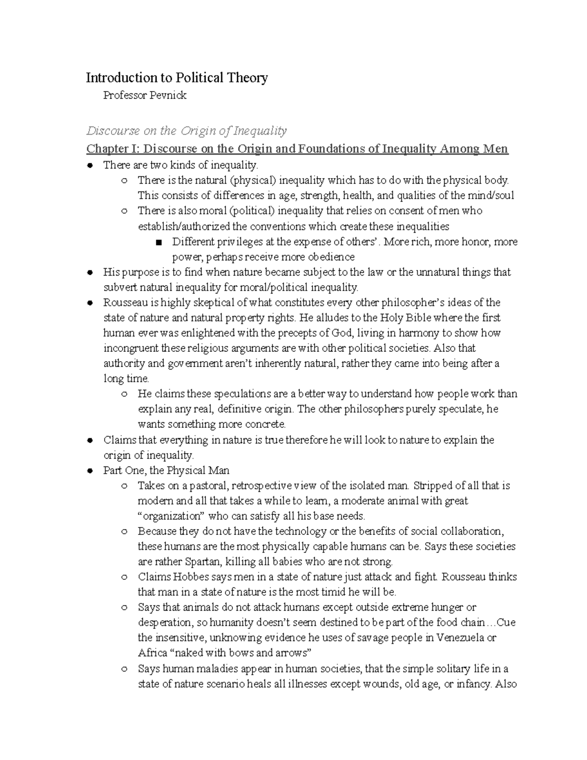 Political Theory Rousseau - Introduction to Political Theory Professor ...