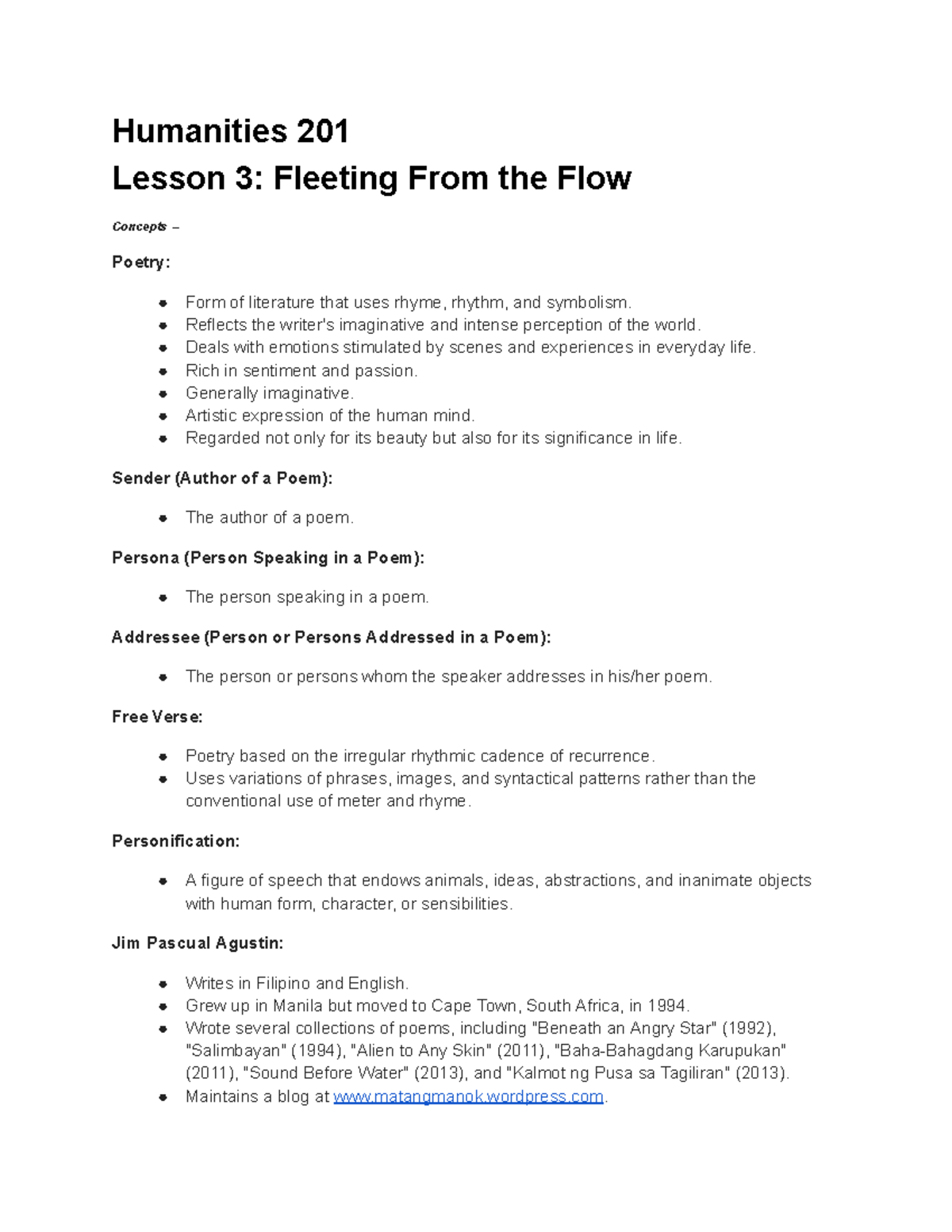 Humanities-201 -Lesson-3 - Humanities 201 Lesson 3: Fleeting From the ...