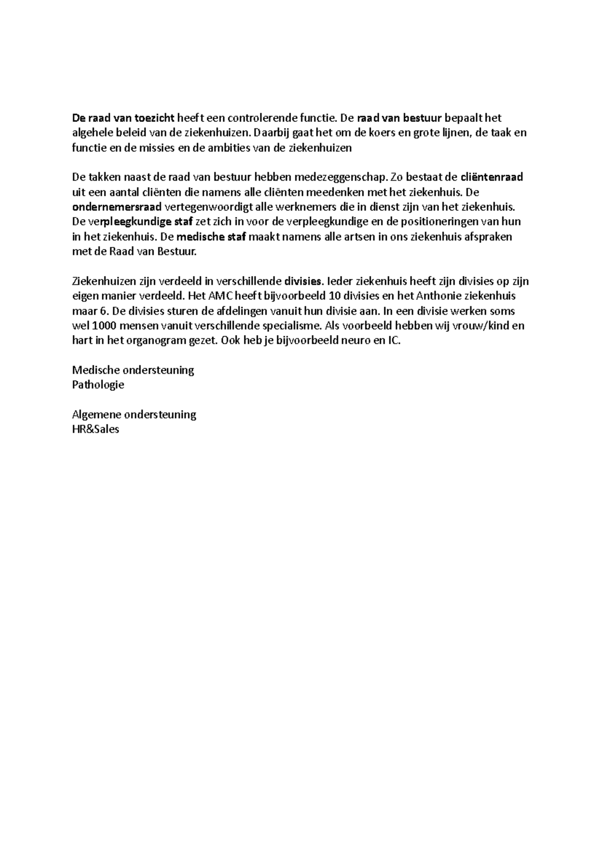 Uitleg organogram ziekenhuis - De raad van toezicht heeft een ...