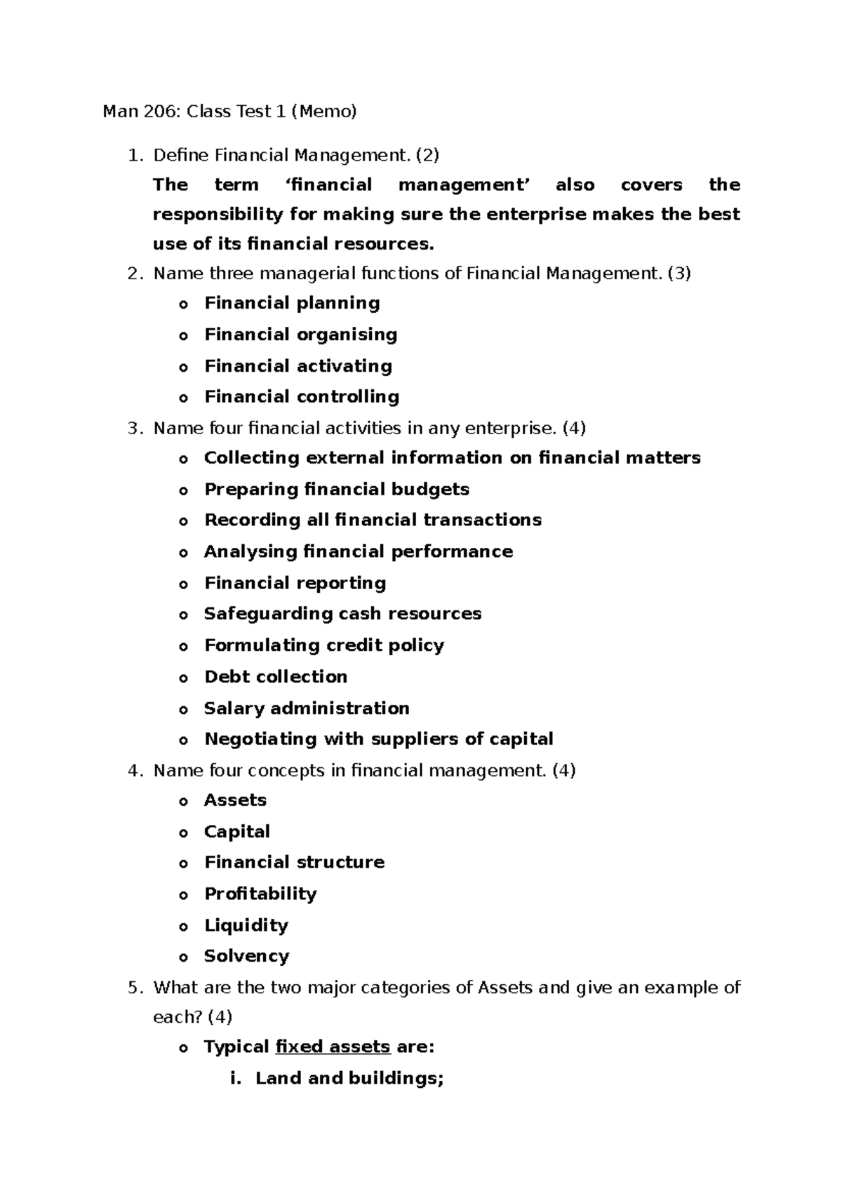 Man 206 Class Test One Memo - Man 206: Class Test 1 (Memo) Define ...