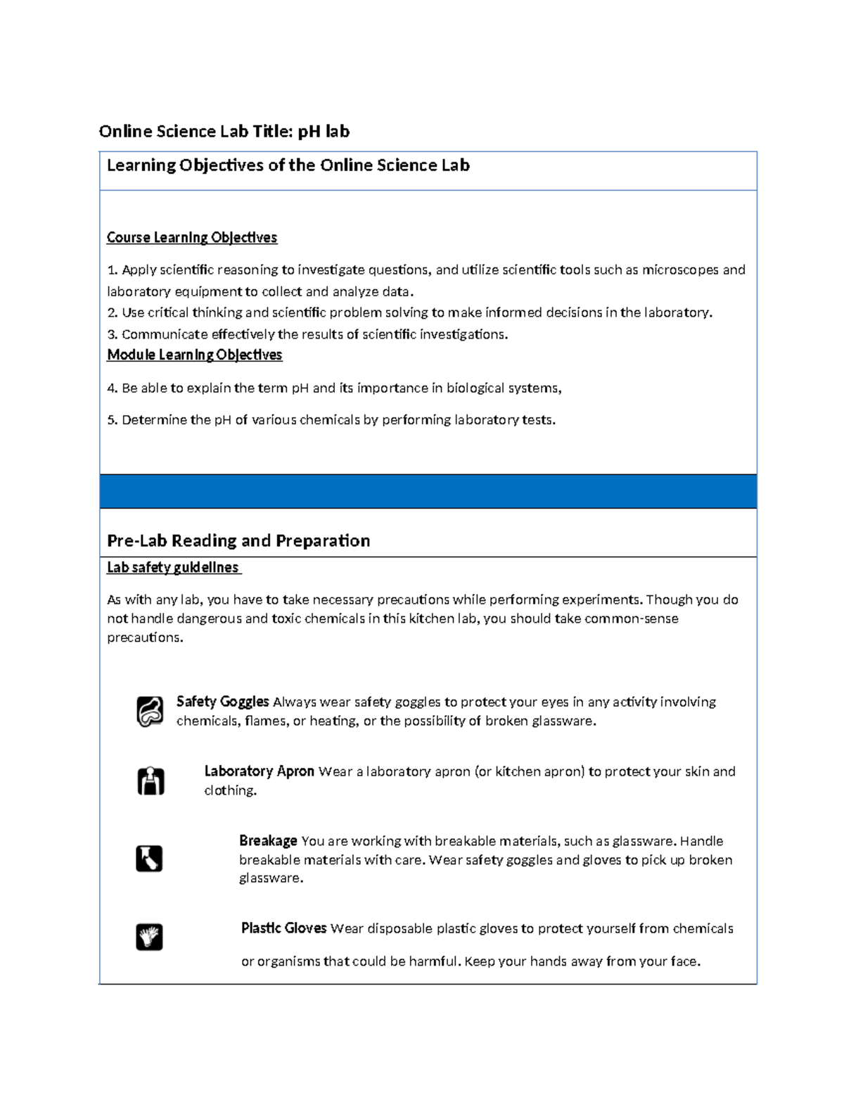 P H lab - assignment - Online Science Lab Title: pH lab Learning Objectives of the Online ...