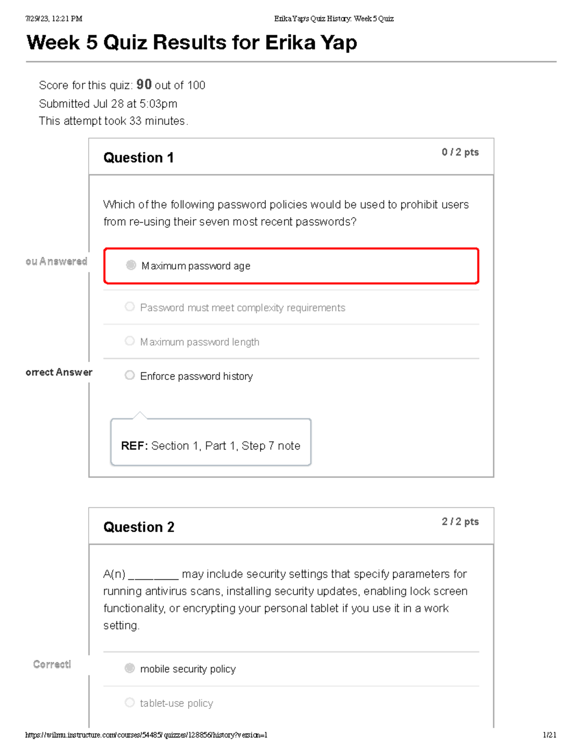 Week 5 Quiz - Prin and Prac of Info Security Quiz #5 - Week 5 Quiz ...