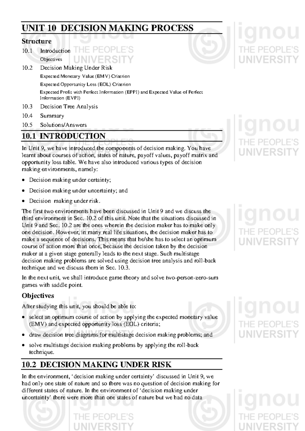 Unit-10 - Unit 10. Decision Making - UNIT 10 DECISION MAKING PROCESS ...