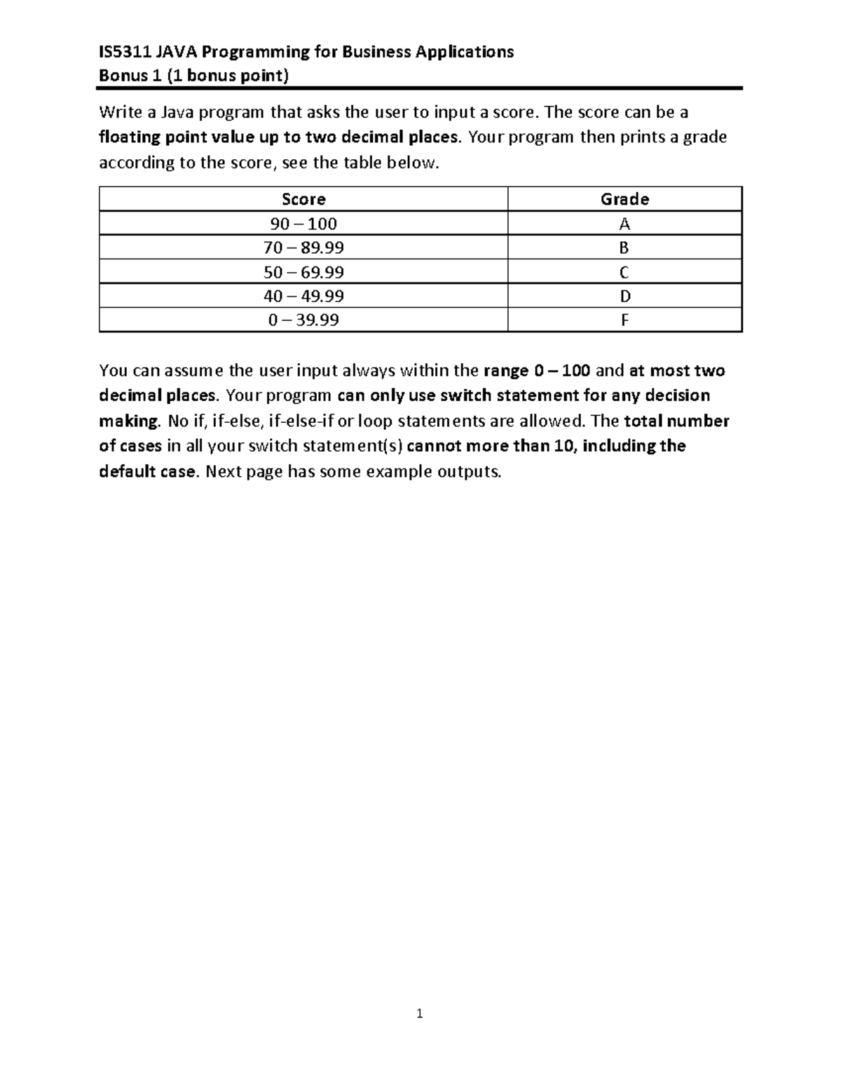 Bonus-01 - notes - IS5311 JAVA Programming for Business Applications ...