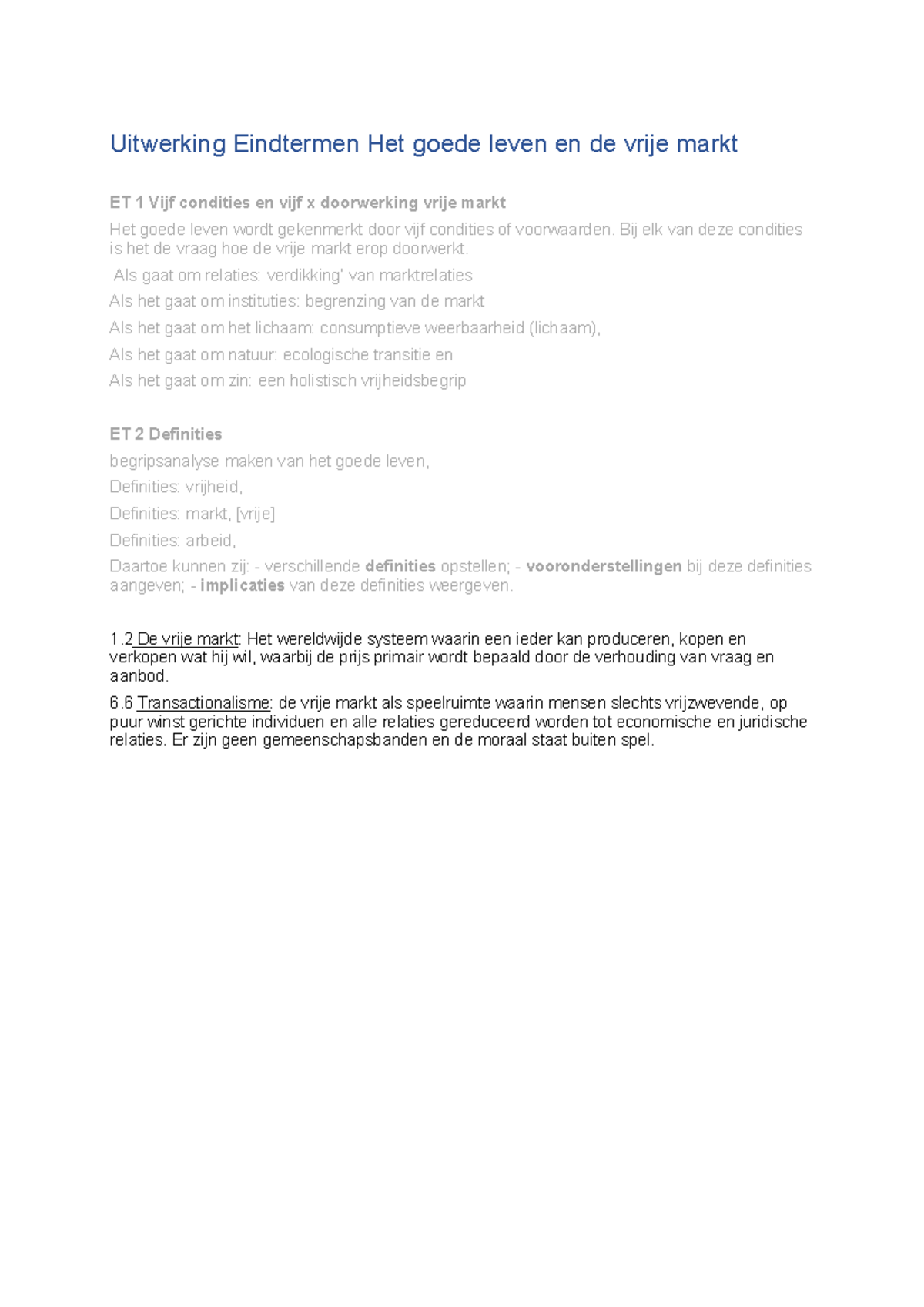 GLVM samenvatting - Uitwerking Eindtermen Het goede leven en de vrije ...
