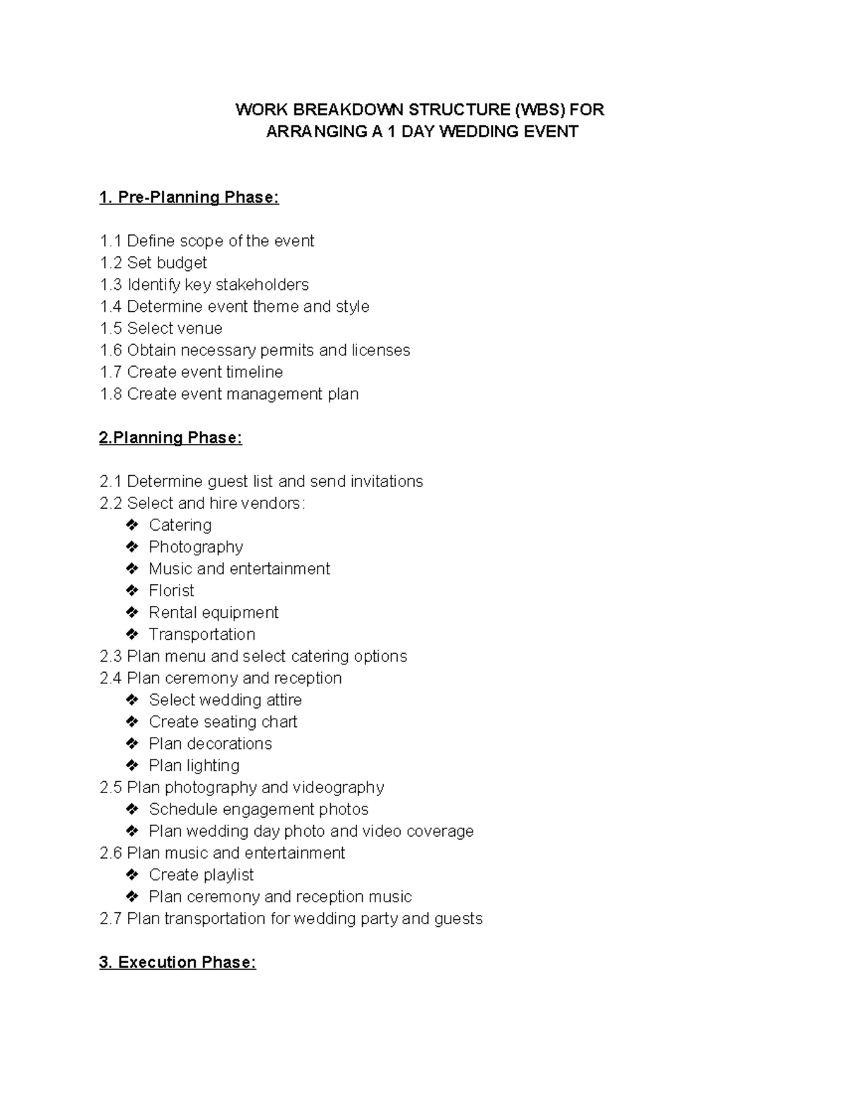 Assignment 2 - WORK BREAKDOWN STRUCTURE (WBS) FOR ARRANGING A 1 DAY ...