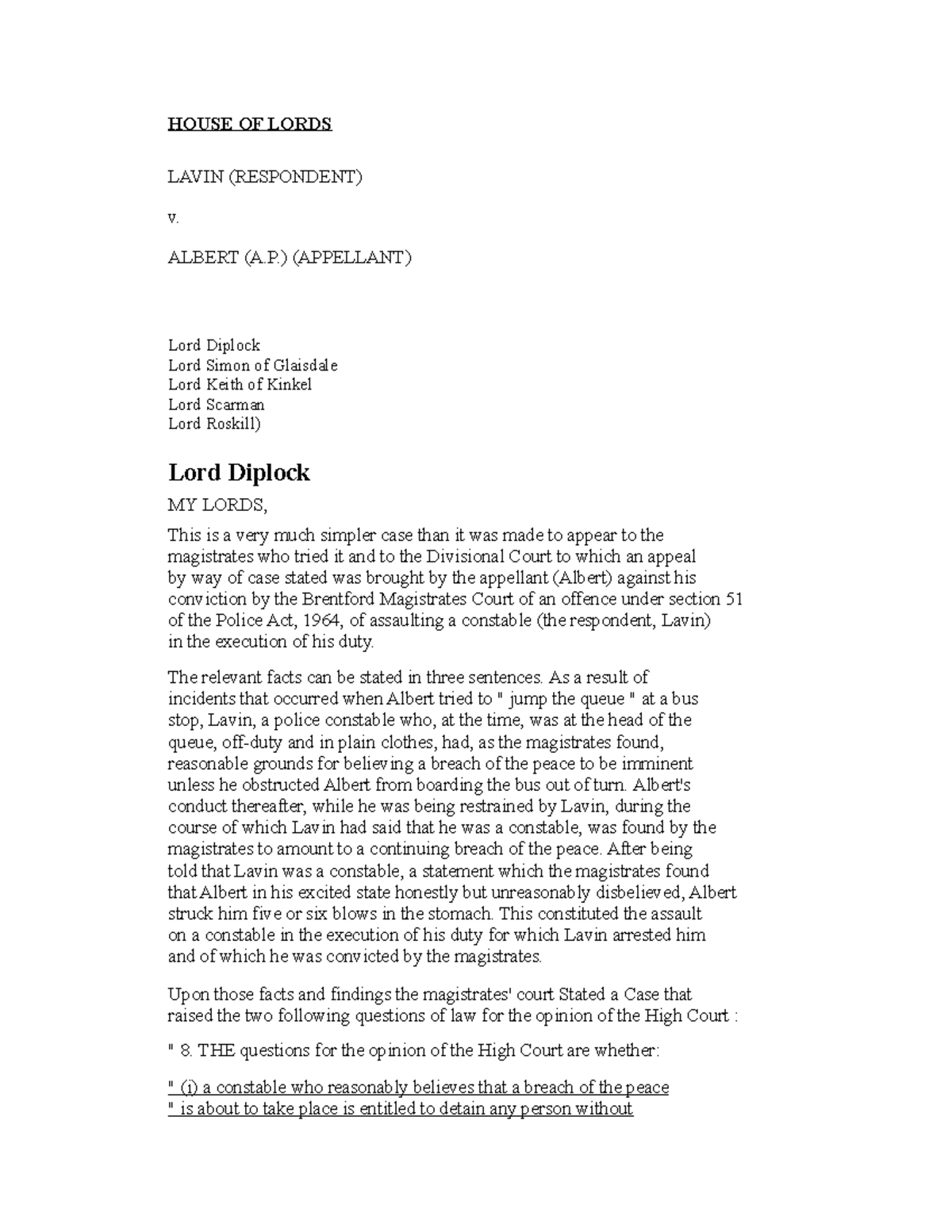 Albert v. Lavin 1982 - HOUSE OF LORDS LAVIN (RESPONDENT) v. ALBERT (A ...