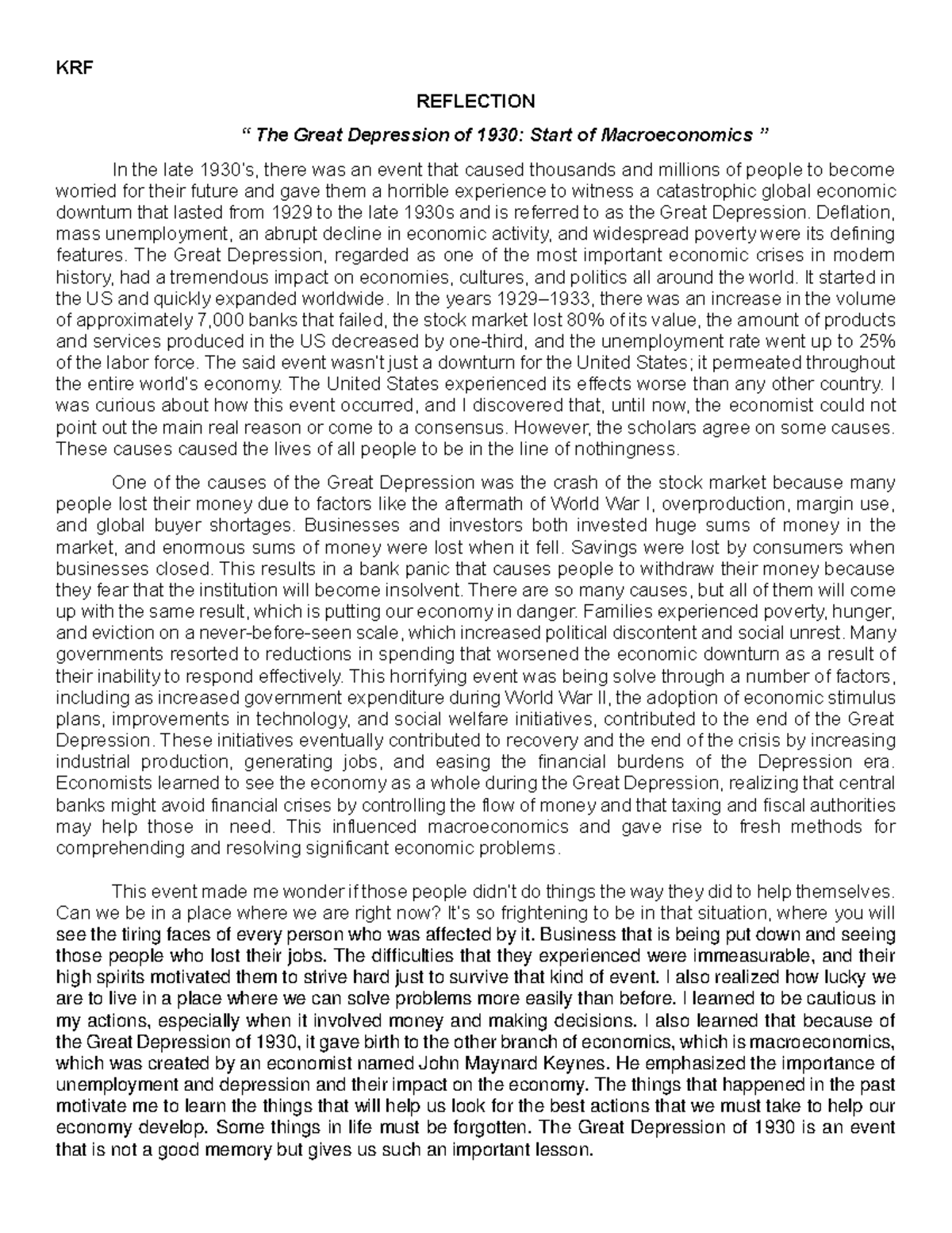 Document-3 - “ The Great Depression of 1930: Start of Macroeconomics ...