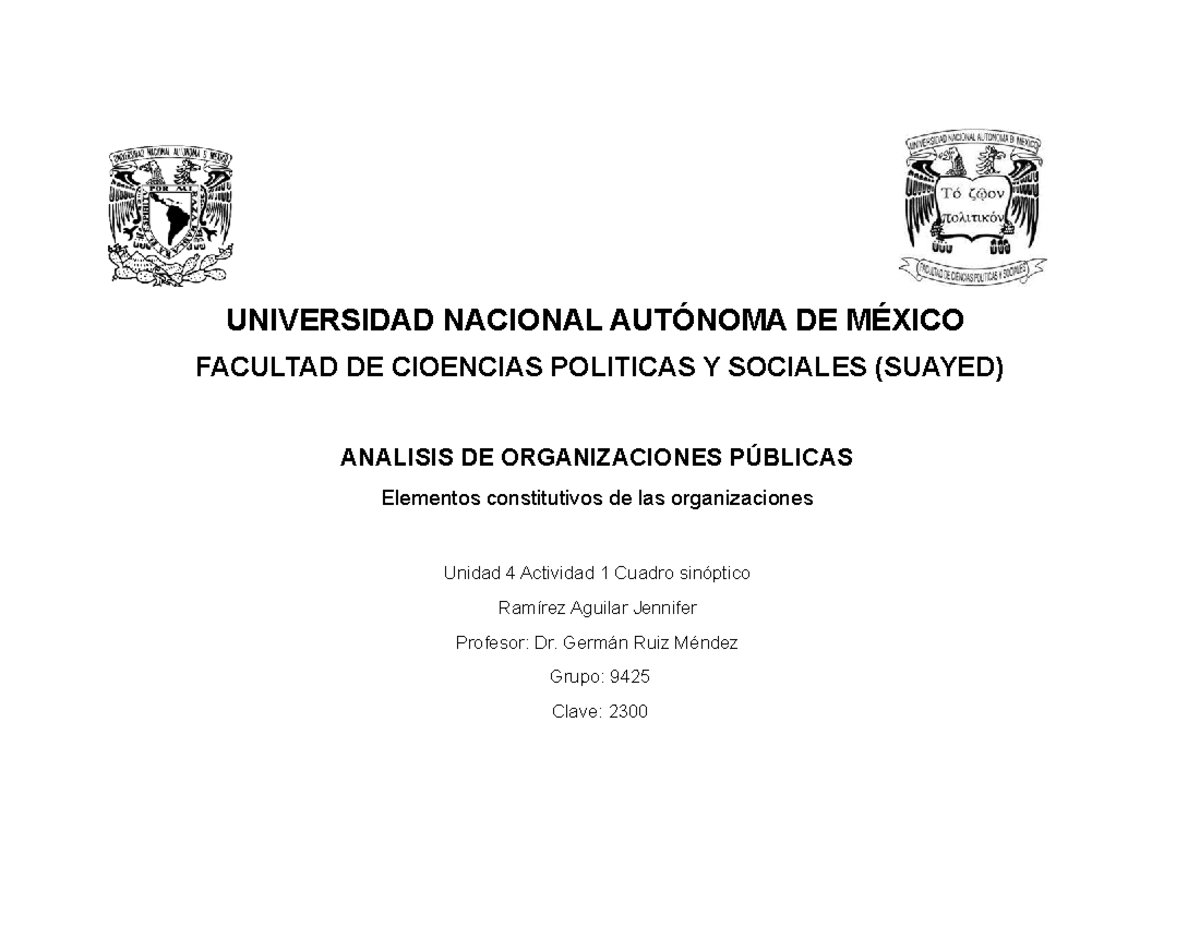 Elementos constitutivos de las organizaciones - UNIVERSIDAD NACIONAL AUTÓNOMA DE MÉXICO FACULTAD ...