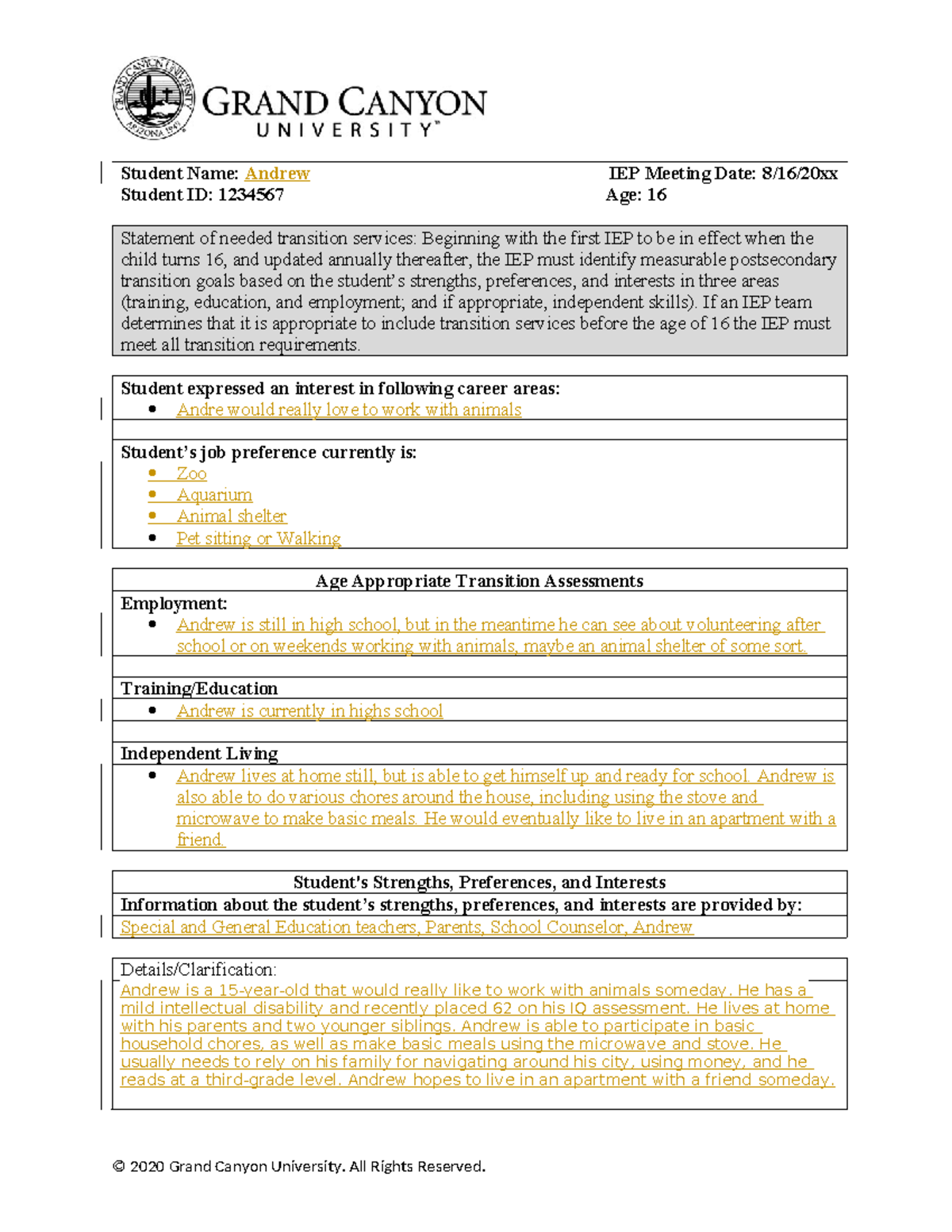 ESD-540-T4-Transition Plan Template - Student Name: Andrew Student ID ...