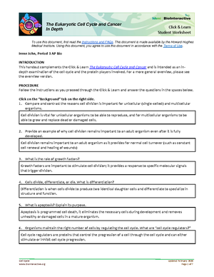 Cancer Worksheet Final - Cell Cycle Updated February 2020 Click & Learn ...