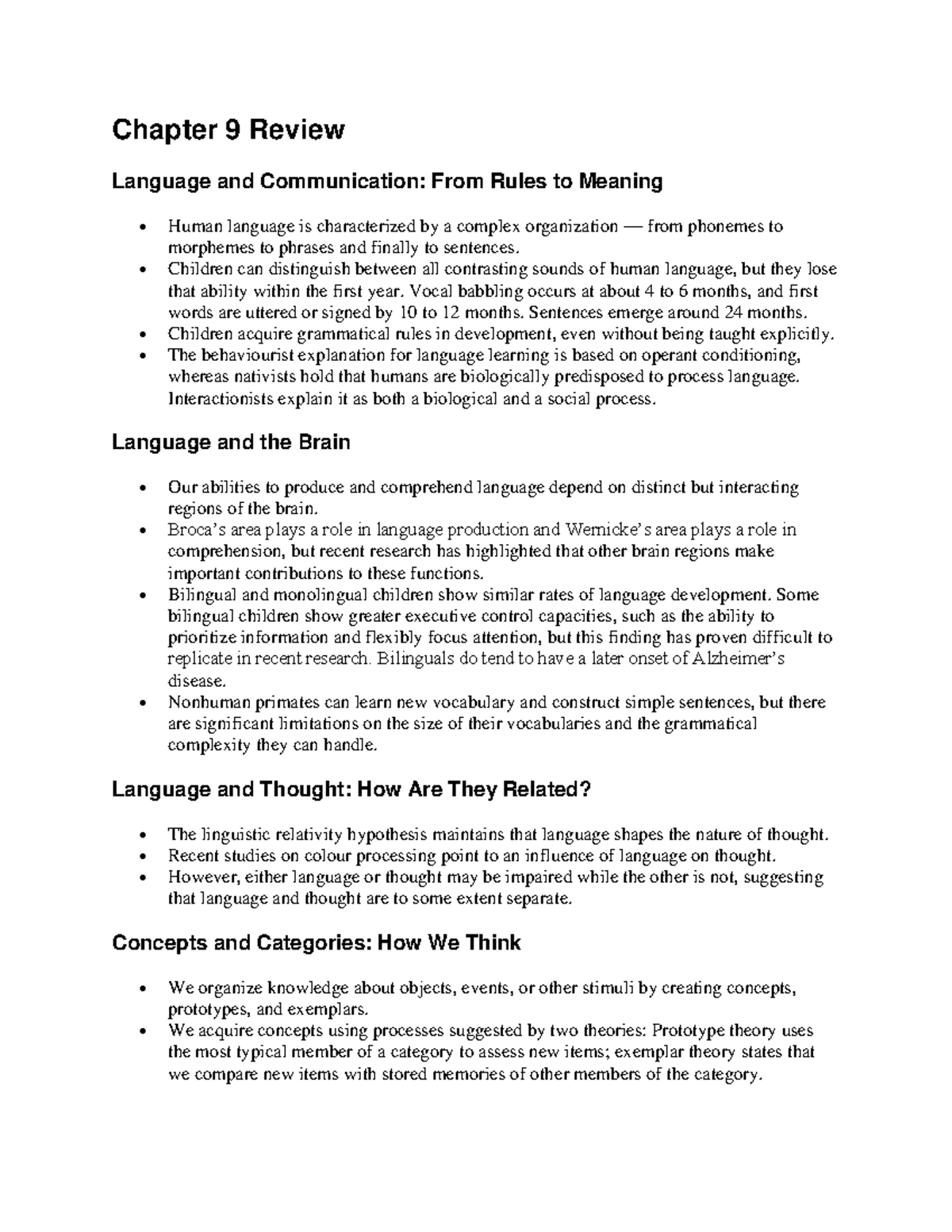 Chapter 9 Review - Chapter 9 Review Language and Communication: From Rules to Meaning • Human ...