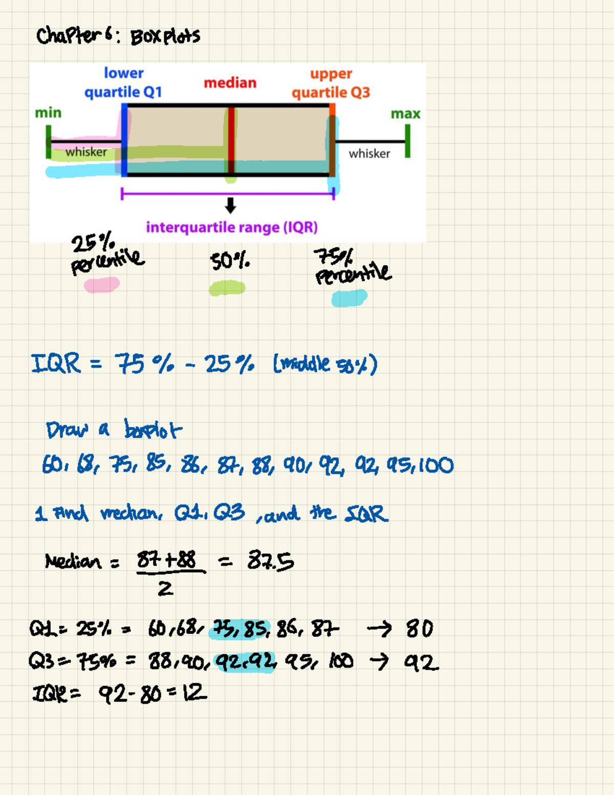 Exam 2 Review - chapter 6 : BOX plots 25% percentile 50% 75% Percentile ...