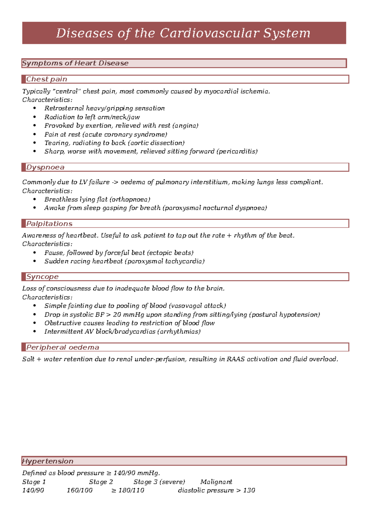 Cardio diseases - Diseases of the Cardiovascular System Symptoms of ...