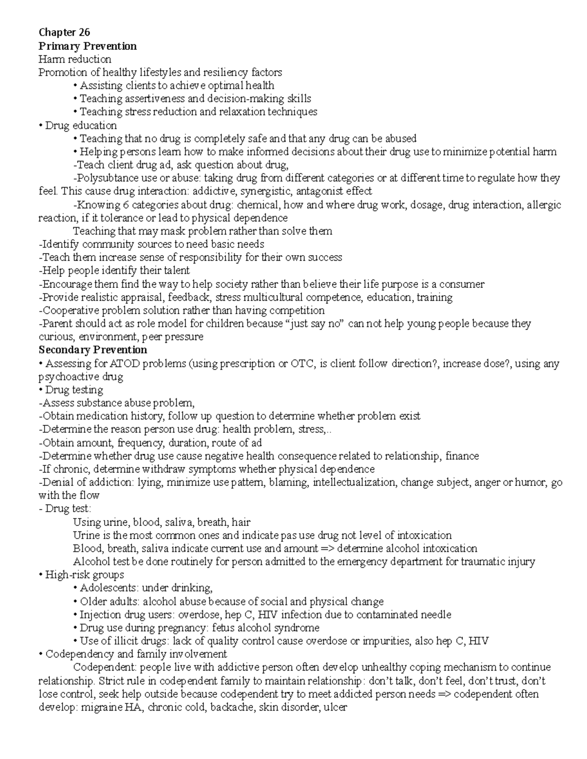 Chapter 26 - Chapter 26 Primary Prevention Harm reduction Promotion of ...