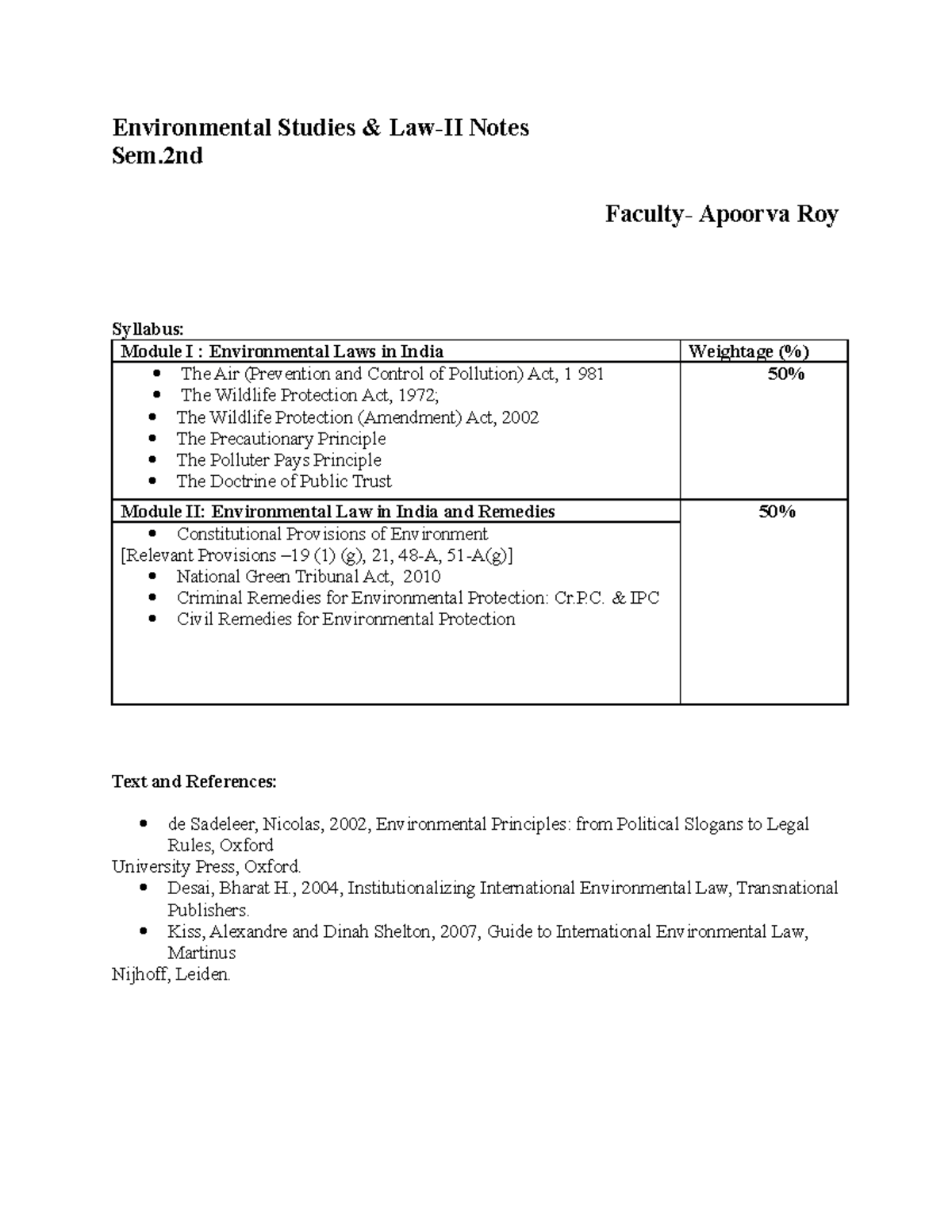 EVS - 2 Notes - Environmental Studies & Law-II Notes Sem Faculty ...