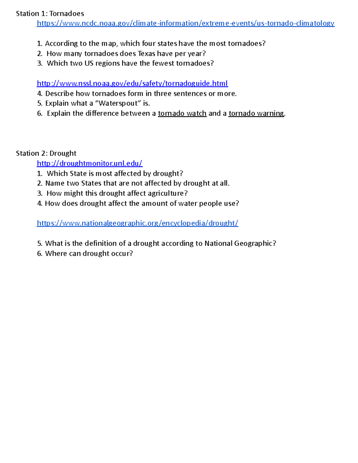 Copy of Geography Natural Disasters Severe Weather Stations Web Quest-1 ...