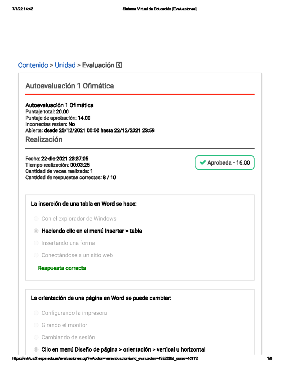 Autoevaluacion ofimatica aprobado 2022 parcial 1 - Nivelacion - Studocu