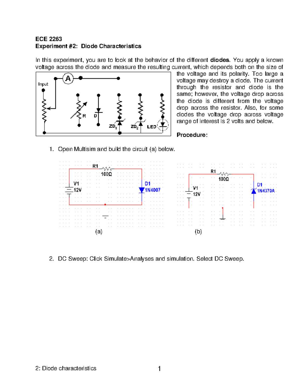 EL1-02-Diode Characteristics - ECE 2263 Experiment #2: Diode Characteristics In this experiment ...