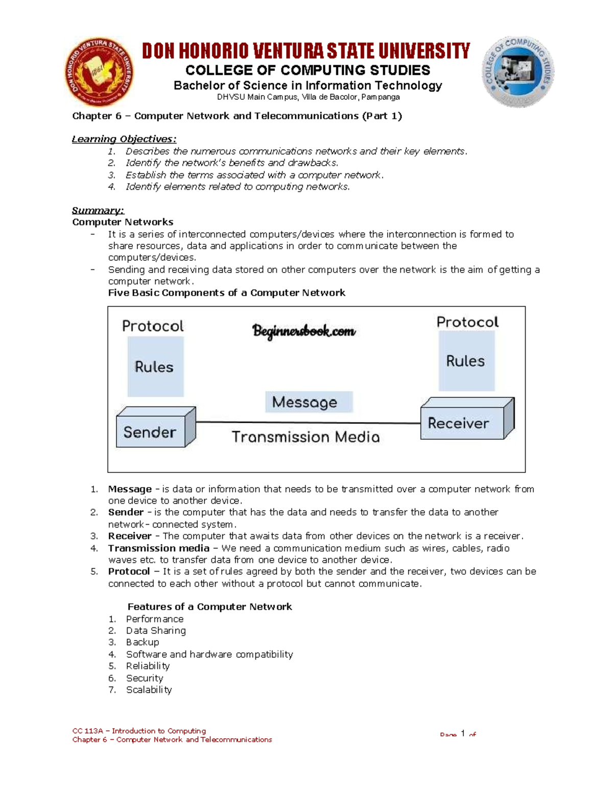 Chapter 9 Computer Network and Telecommunications Part 1 - COLLEGE OF ...