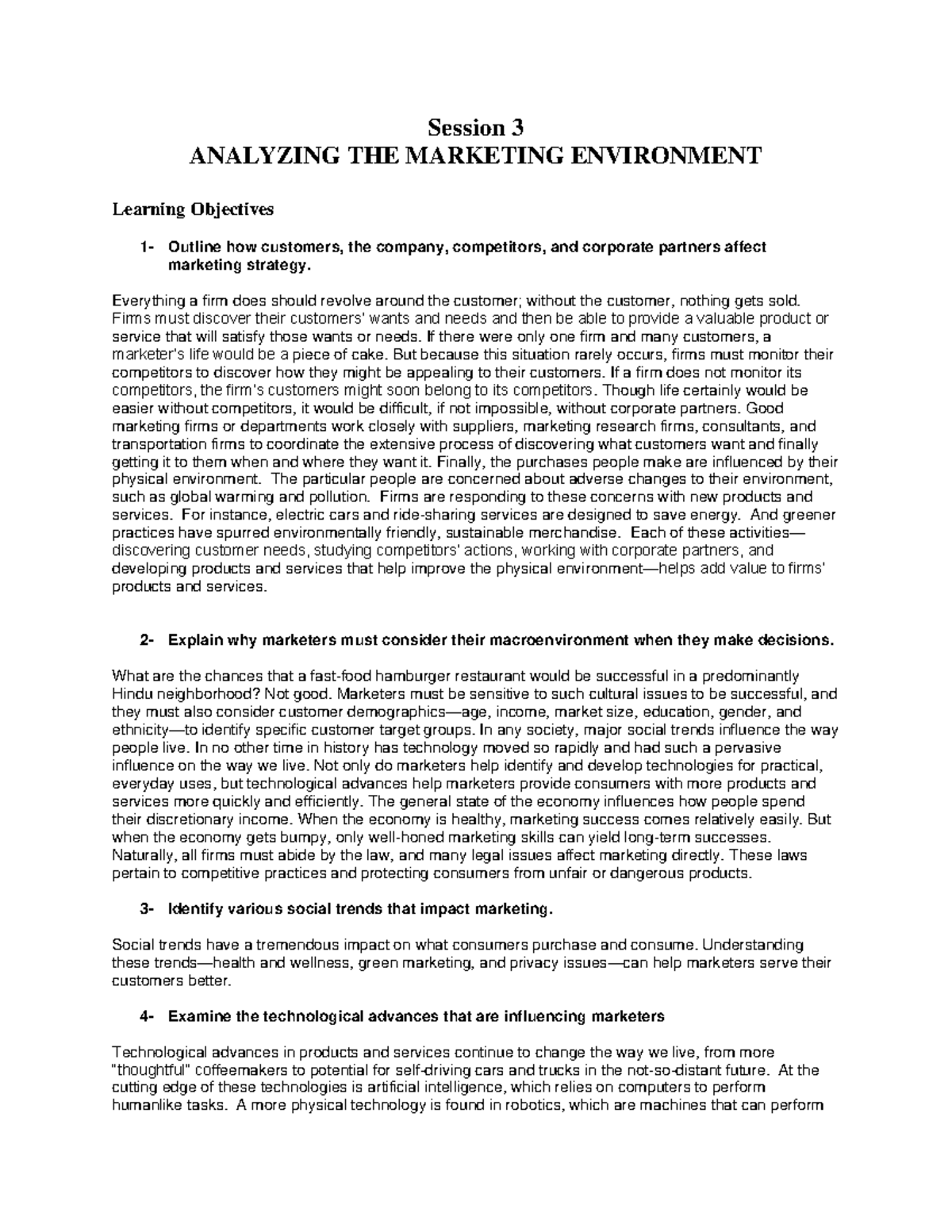 Session 3 Learning Objectives - Session 3 ANALYZING THE MARKETING ...