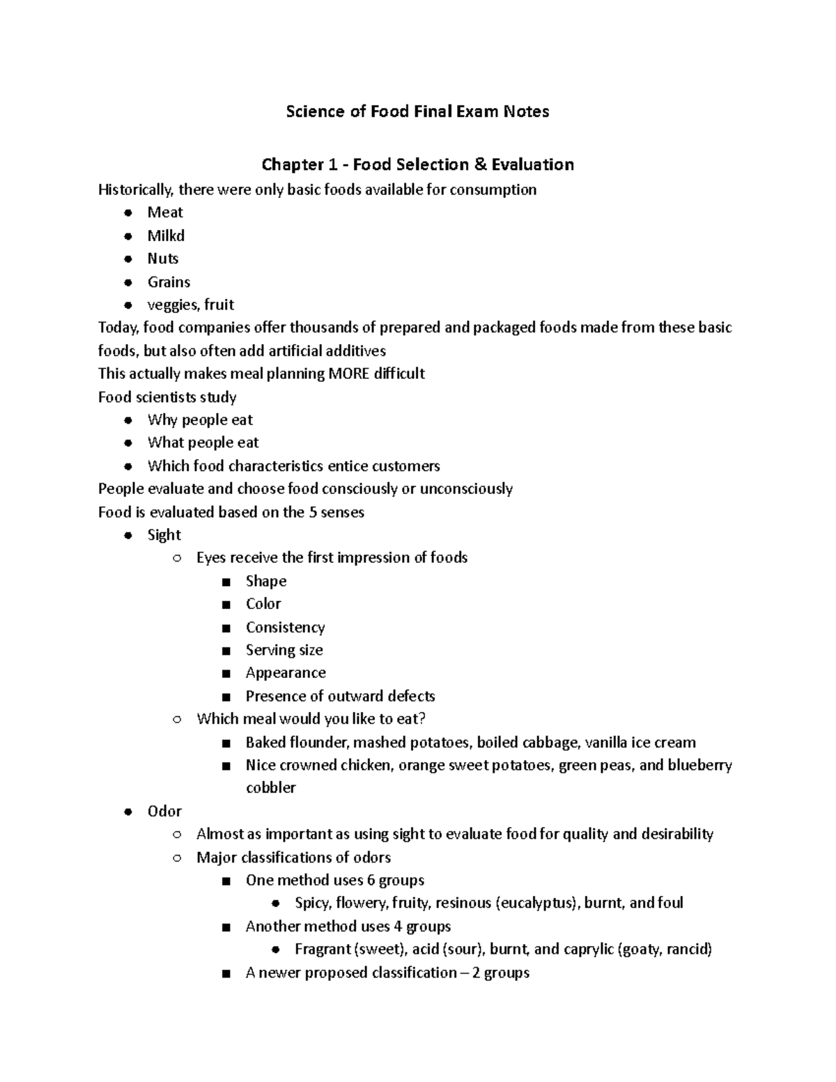 Science of Food Final Exam Notes - Science of Food Final Exam Notes ...