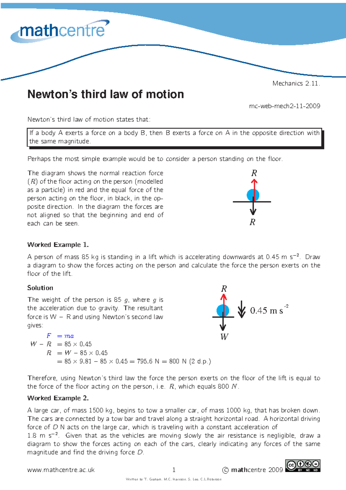 Newton's3rd Law sampleprob - Mechanics 2. Newton’s third law of motion ...