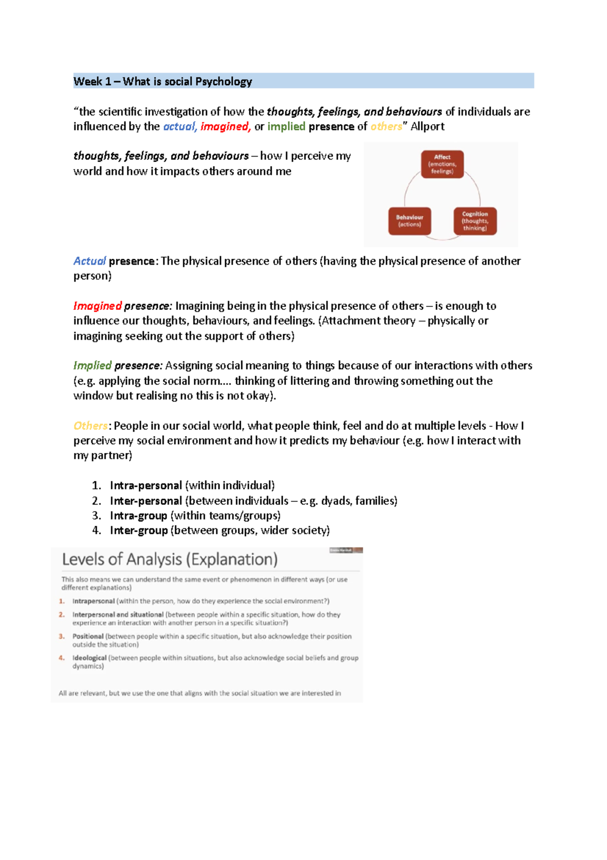 Week 1 - what is social psychology - Week 1 – What is social Psychology ...