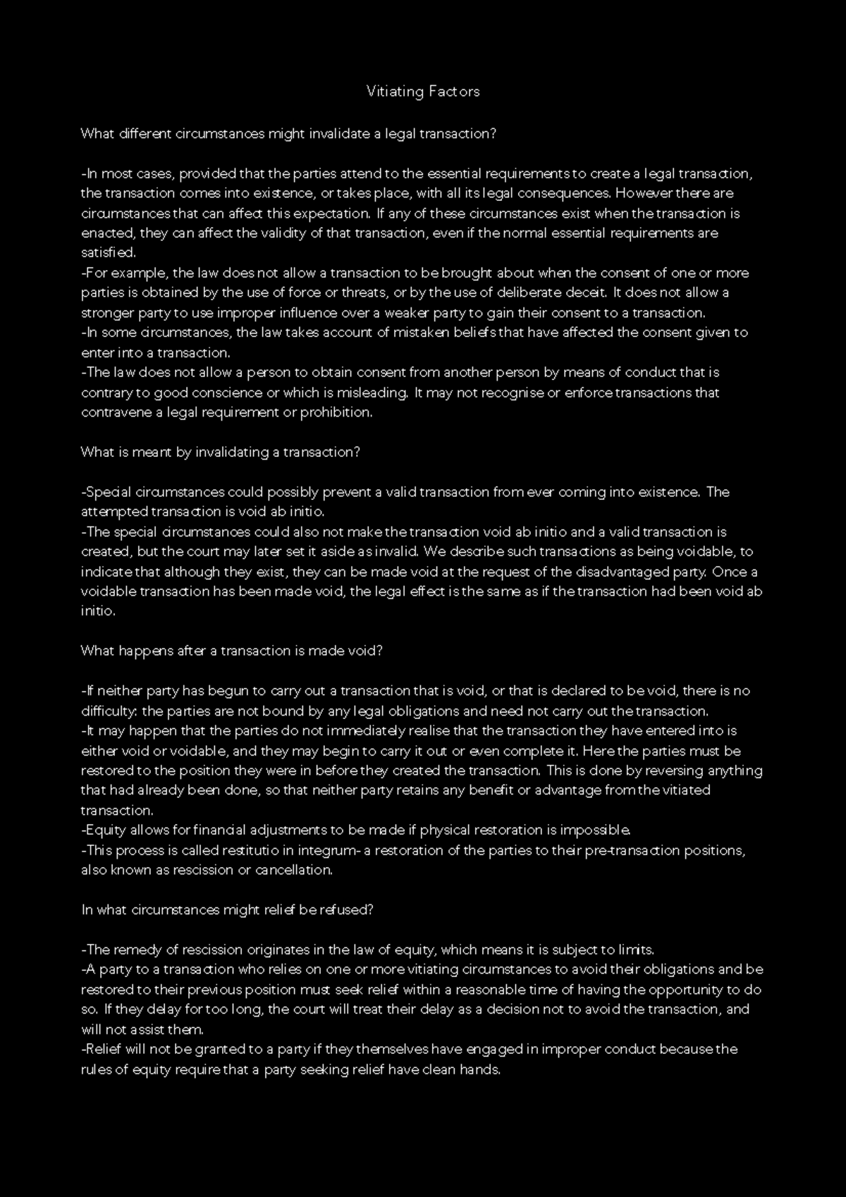 Vitiating Factors Notes for principles of business law - Vitiating ...