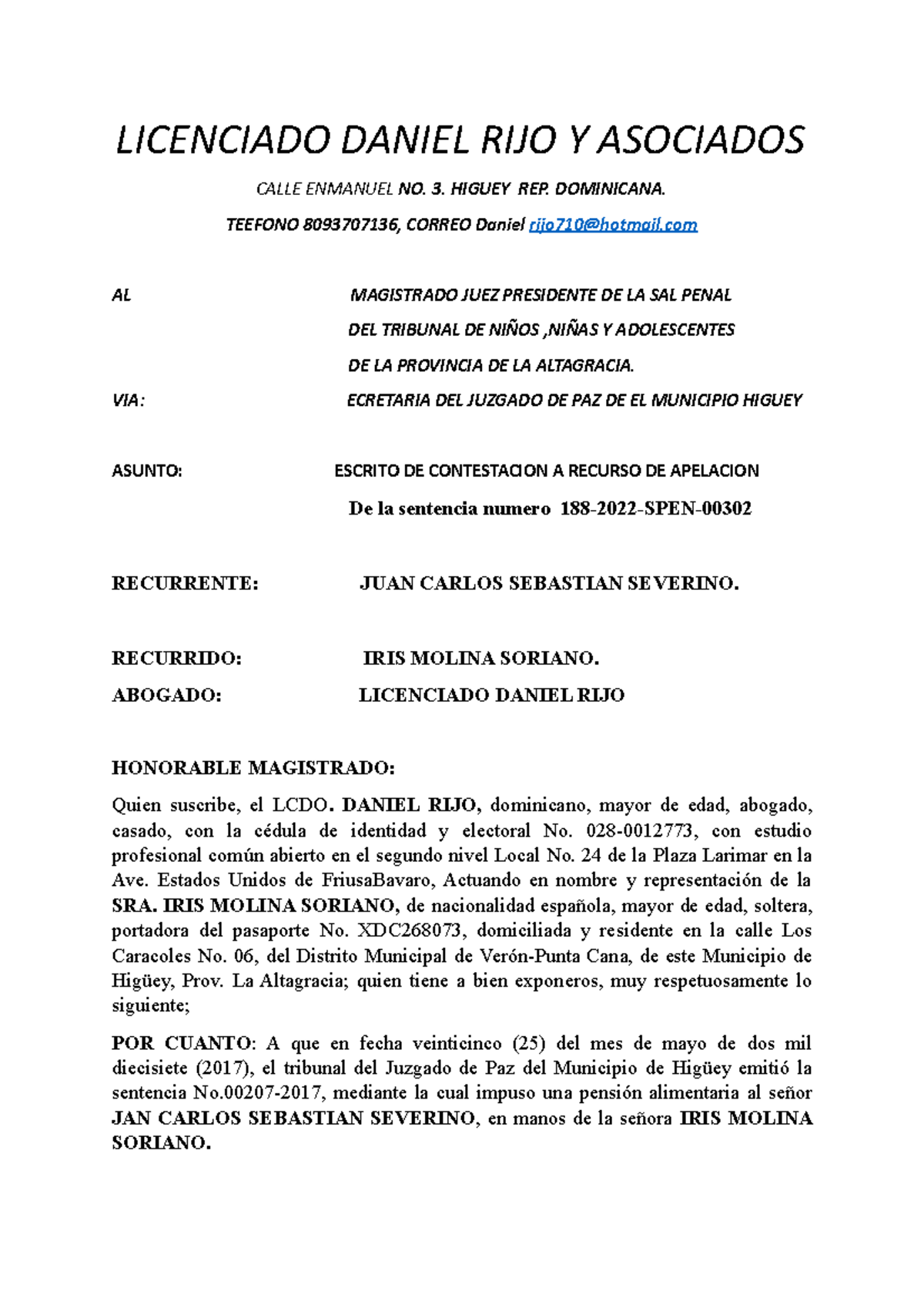 Iris españa - CXCXCXCX - LICENCIADO DANIEL RIJO Y ASOCIADOS CALLE ...