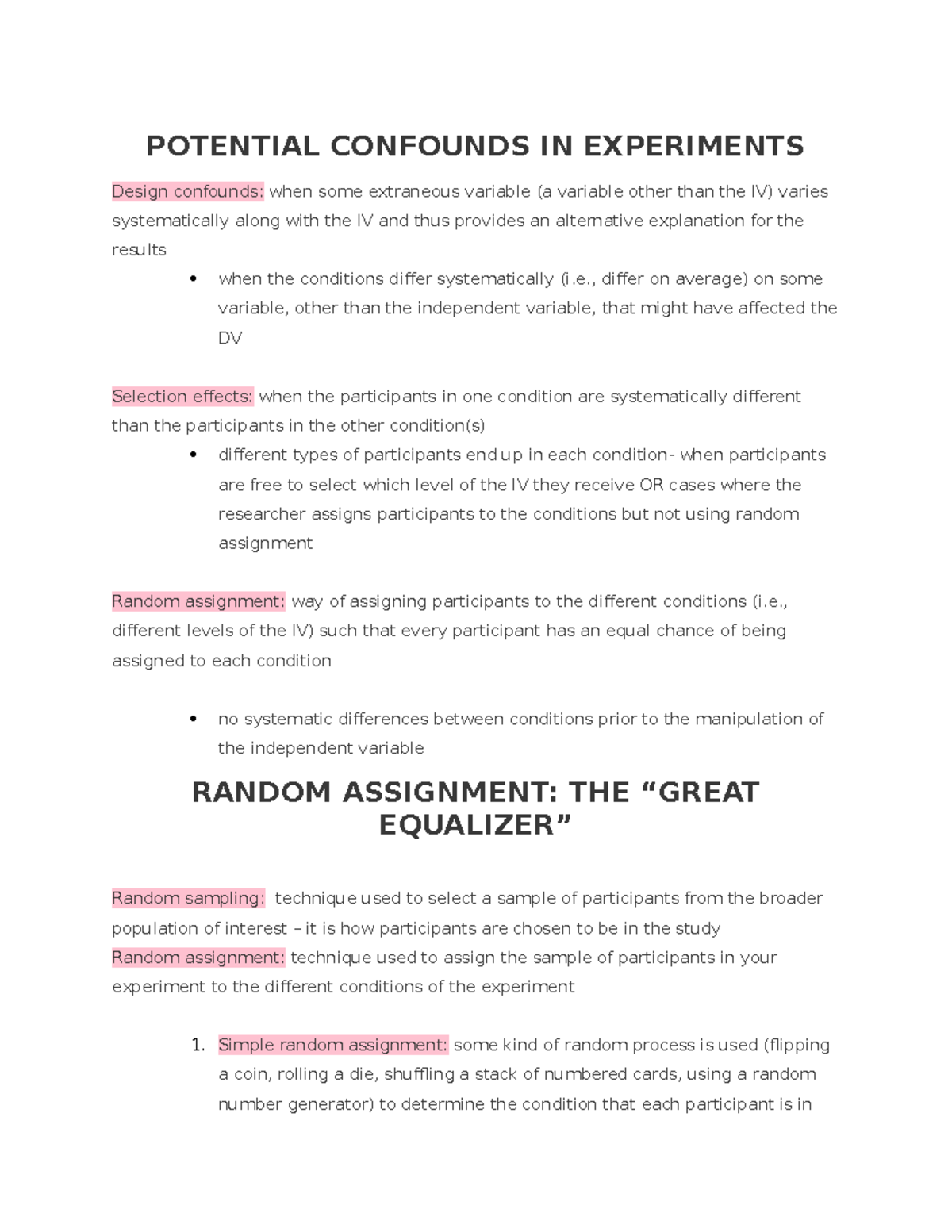 Lecture 9 part2 - POTENTIAL CONFOUNDS IN EXPERIMENTS Design confounds ...