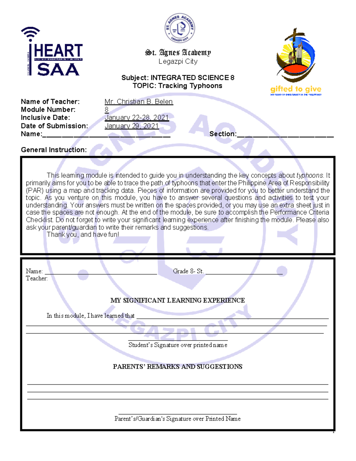 Self Learning Momudle for Grade 8 Integ Sci 8 Tracking Typhoons - St ...