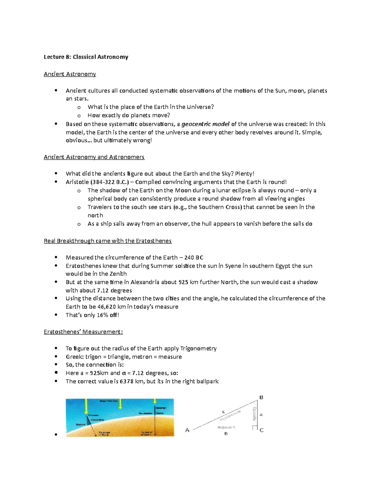 Lecture 08-16 - D. Grupe - Lecture 8: Classical Astronomy Ancient ...