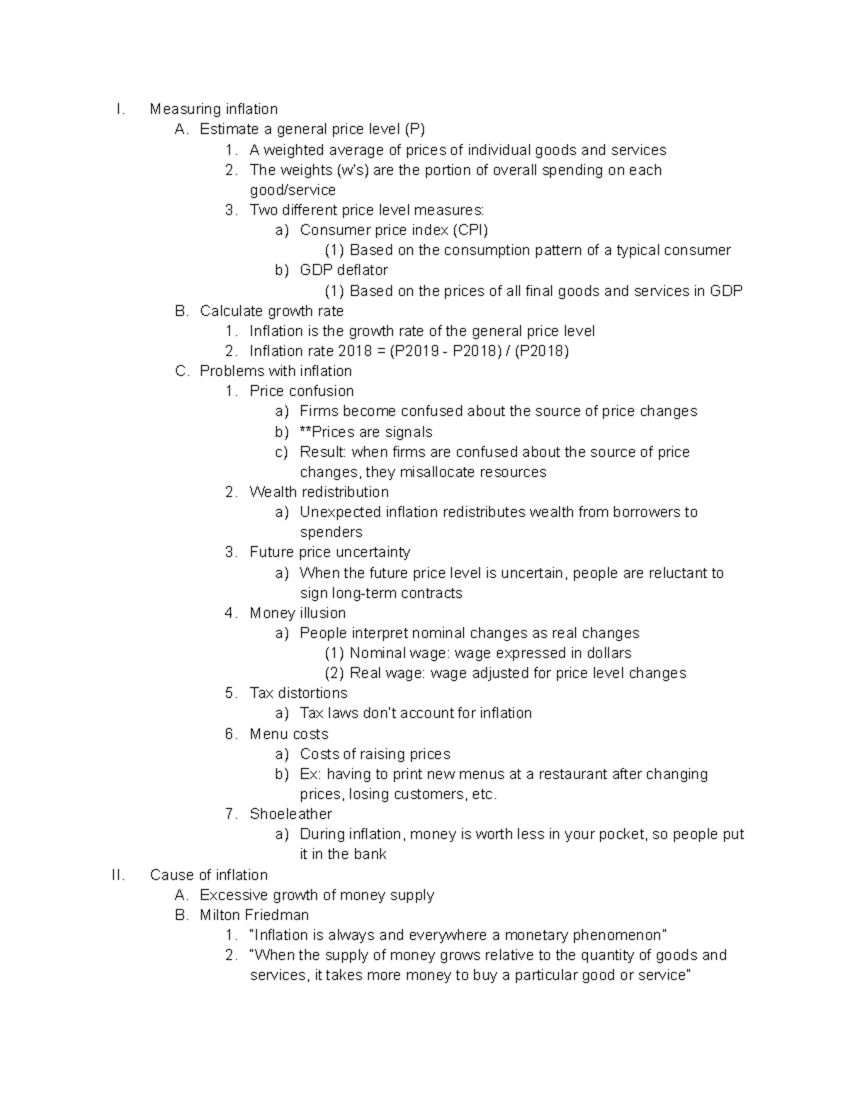 Chapter 8 Notes (Inflation) - I. Measuring inflation A. Estimate a ...