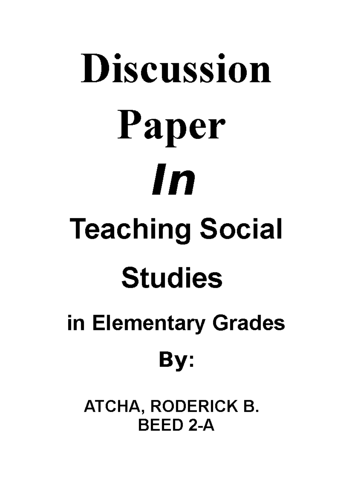 Discussion Paper - Discussion Paper In Teaching Social Studies in ...