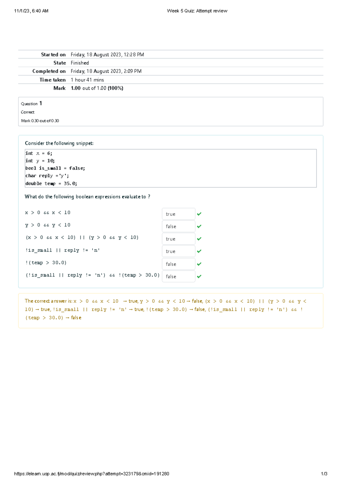 CS111 Week 5 Quiz Attempt by Georgy Tar - 11/1/23, 6:40 AM Week 5 Quiz ...