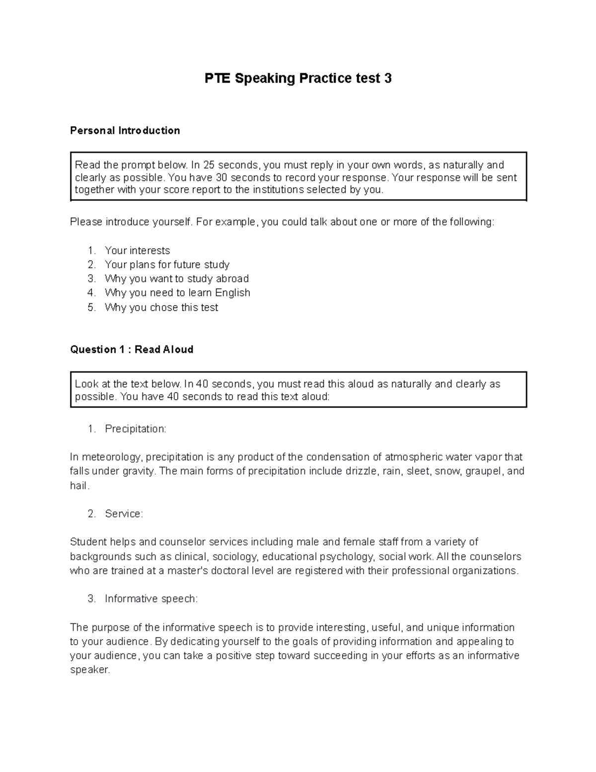 PTE Speaking Practice test 3 - In 25 seconds, you must reply in your ...