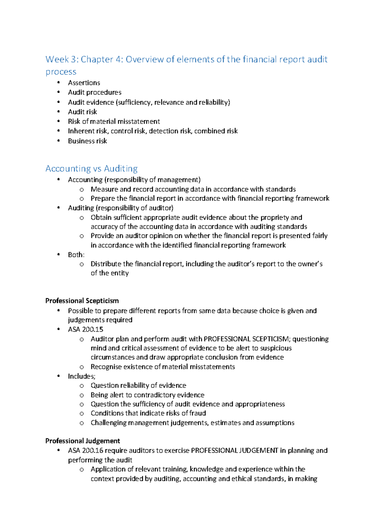 Audit process - Week 3: Chapter 4: Overview of elements of the ...