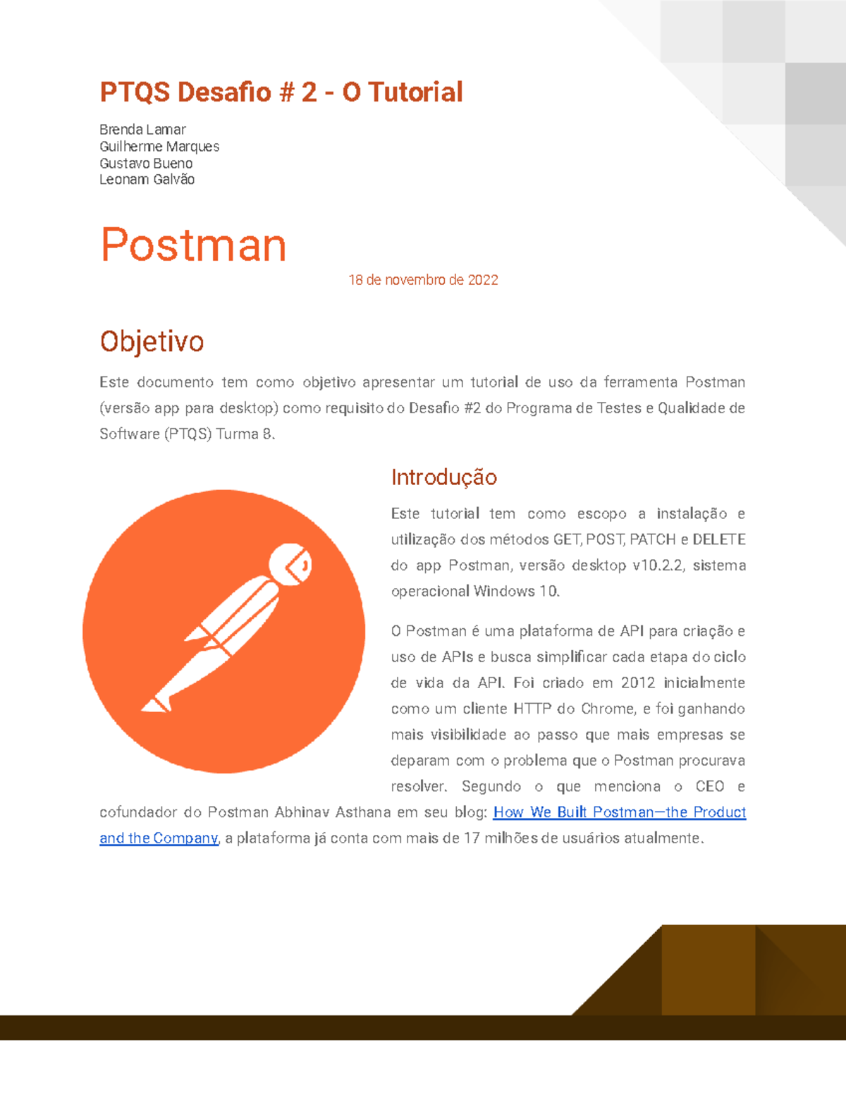 Tutorial Postman Desktop Desafio 2 PTQS Turma 8 1669414985 - PTQS ...
