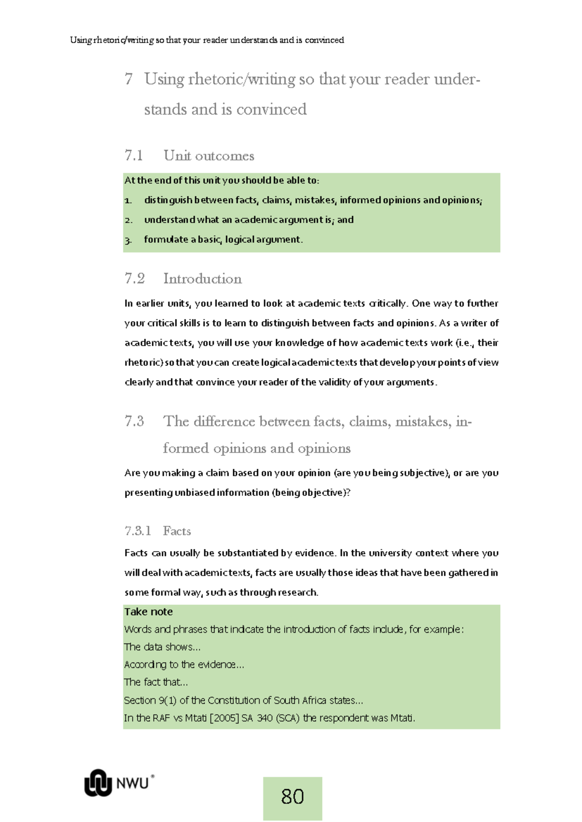 ALDE111-Study Unit 7 - alde 111 - Using rhetoric/writing so that your ...