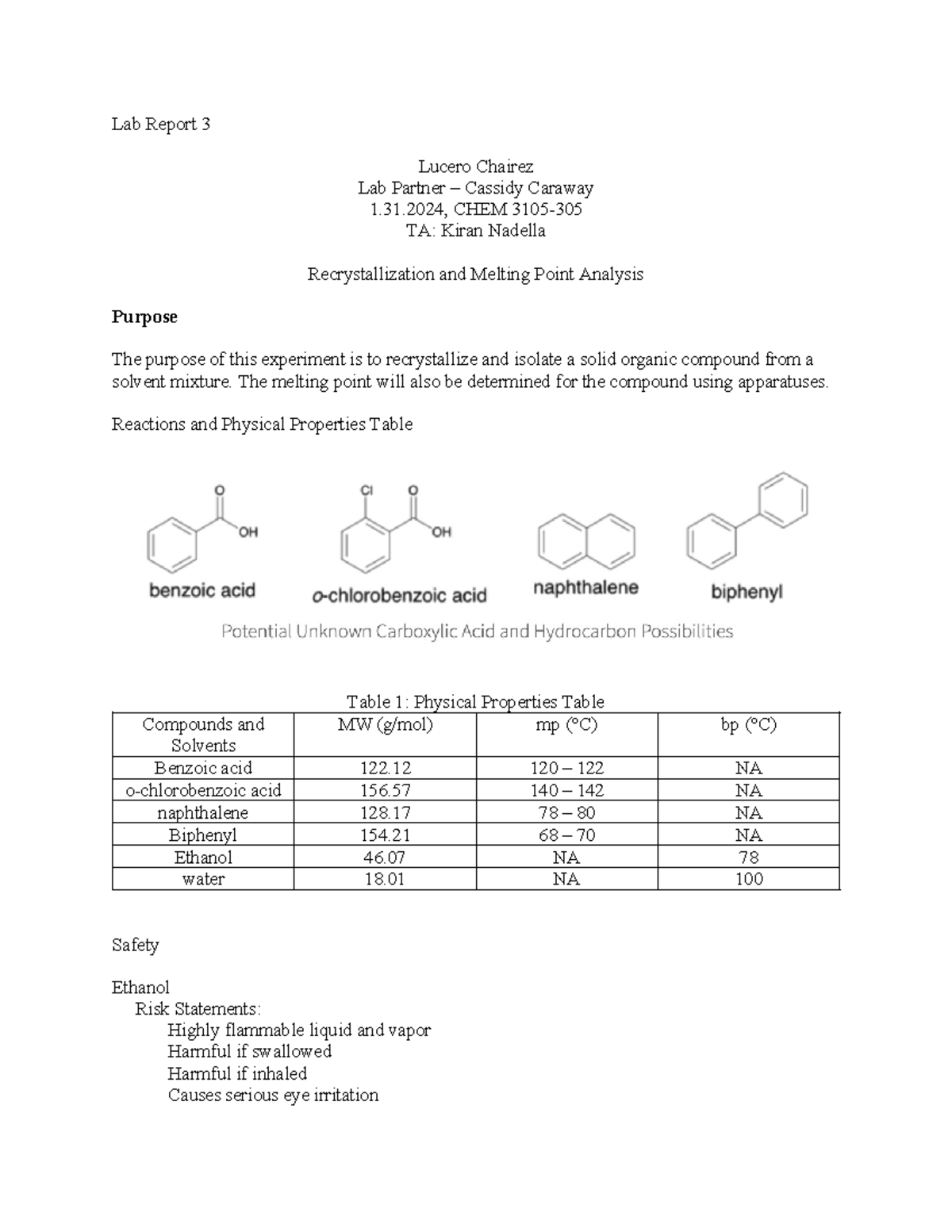 Lab Report 3 CHEM 3105 - Lab Report 3 Lucero Chairez Lab Partner ...