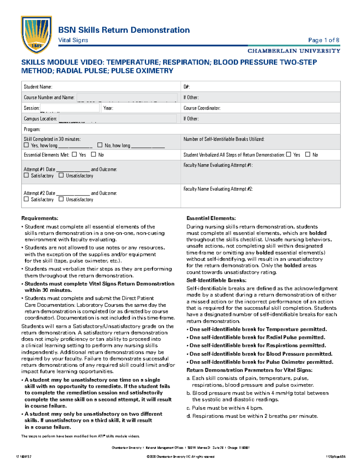 Vitals checkoff - check off - Vital Signs Page 1 of 8 Chamberlain ...
