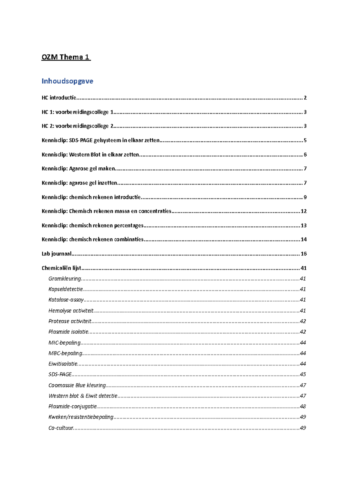 OZM Thema 1 - Inhoudsopgave OZM Thema HC - Studeersnel