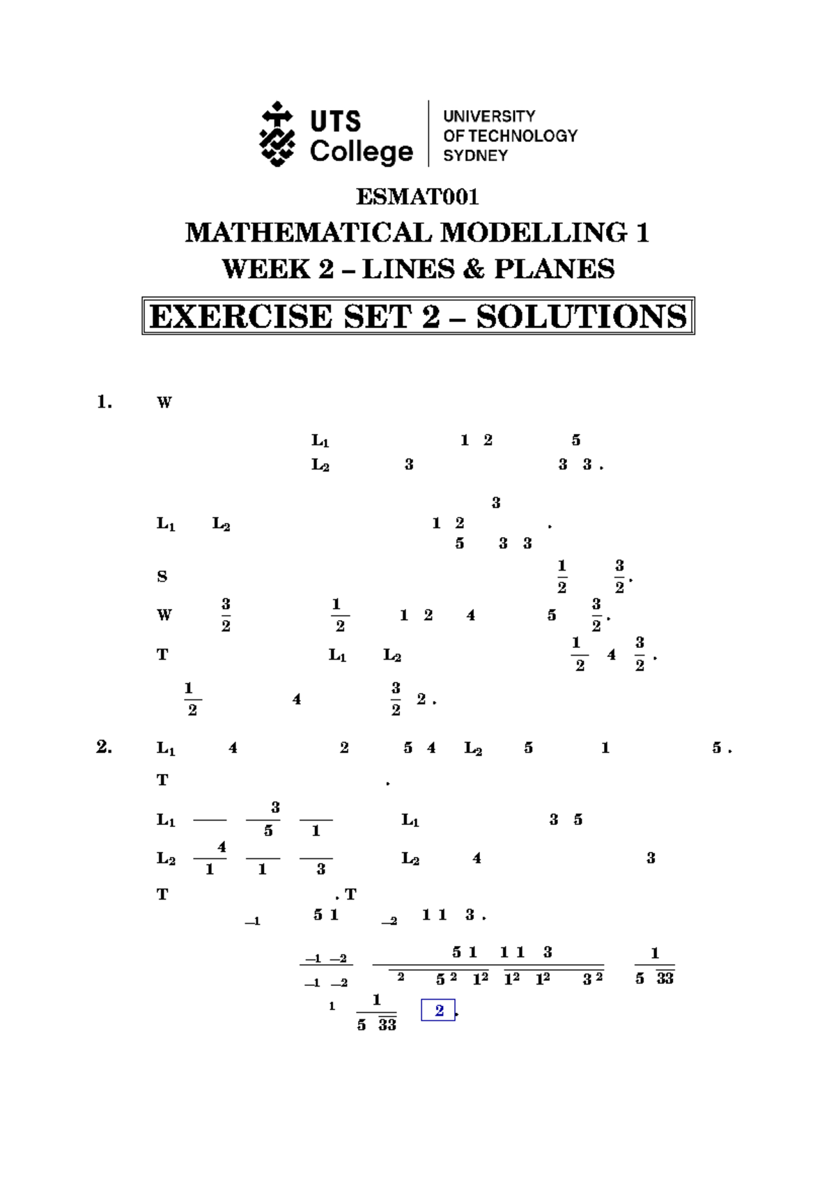 Week 2 - Practical Exercise Set 2 Solution - ESMAT MATHEMATICAL MODELLING 1 WEEK 2 – LINES ...