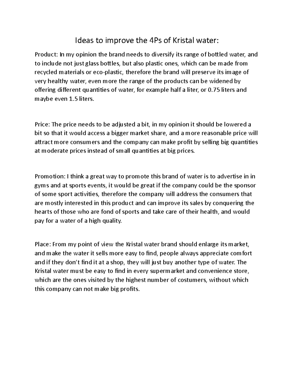 Ideas to improve the 4Ps of Kristal Water - Ideas to improve the 4Ps of ...