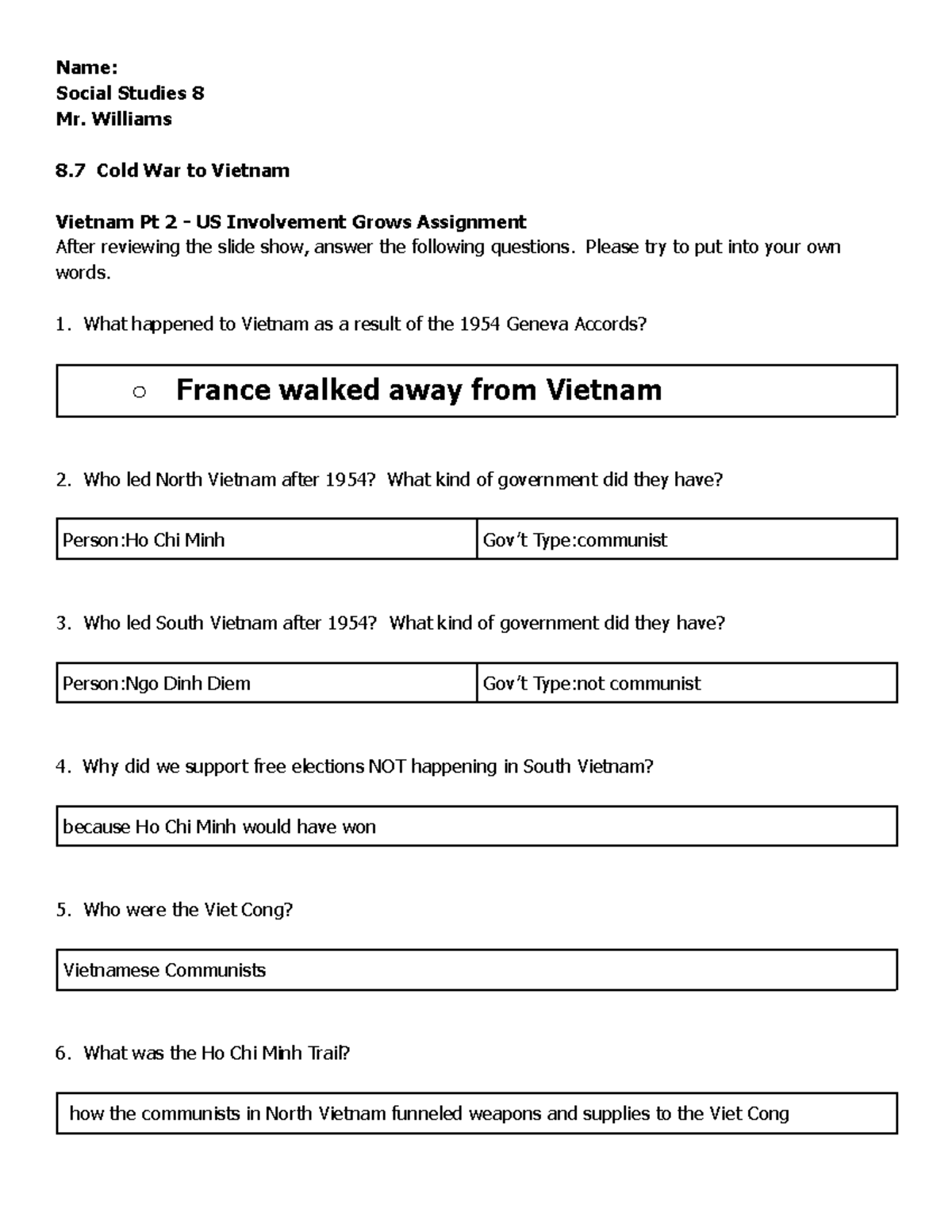 Zhao Xuan Liu - Vietnam Pt 2 - US Involvement Grows Assignment - Name ...