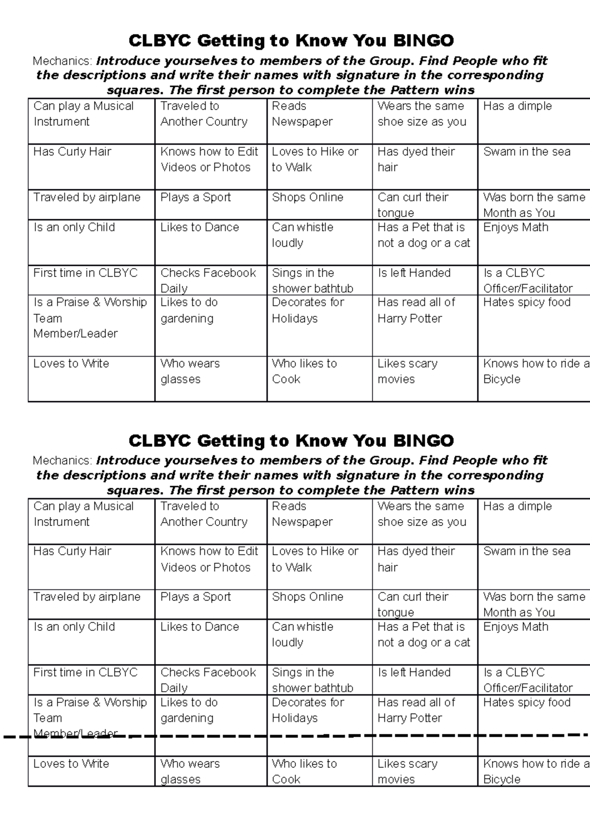 Clbyc Getting to Know You Bingo - CLBYC Getting to Know You BINGO ...