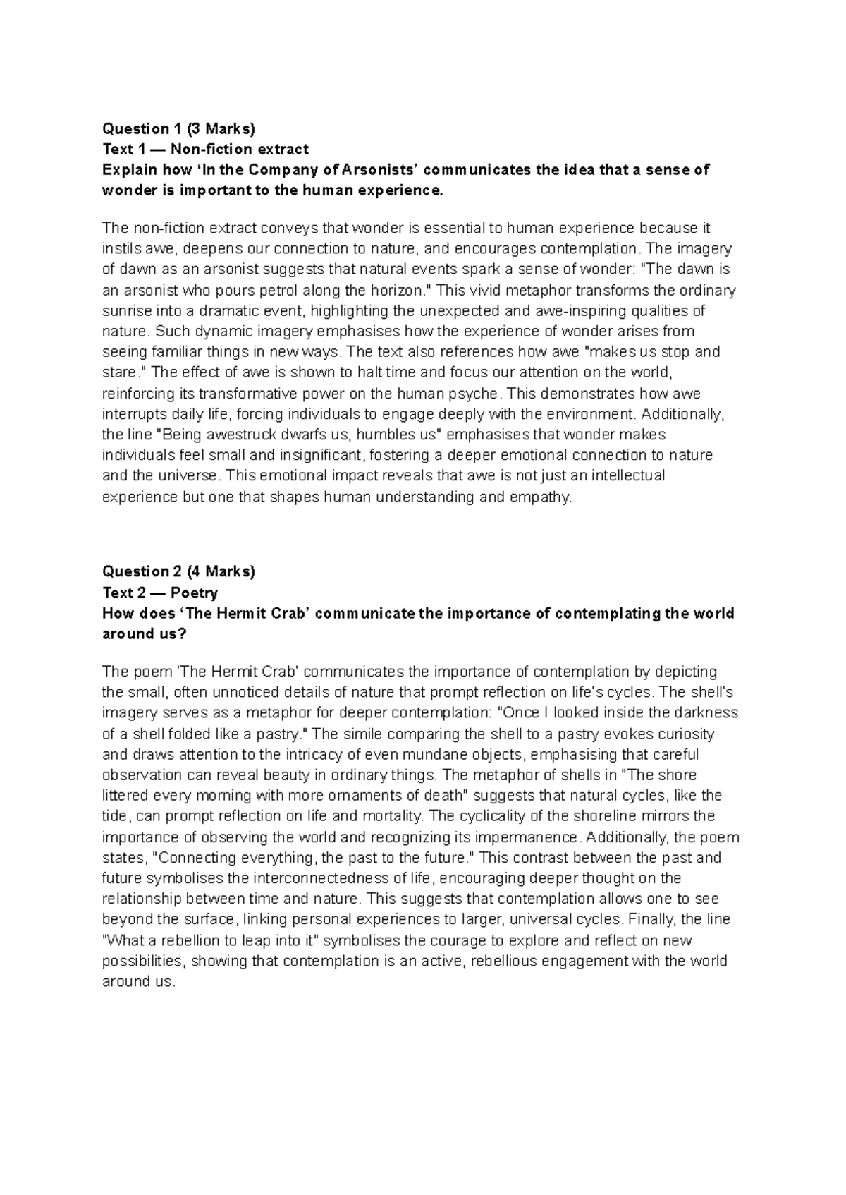 Short answer exemplar - 2020 trial responses - Question 1 (3 Marks ...