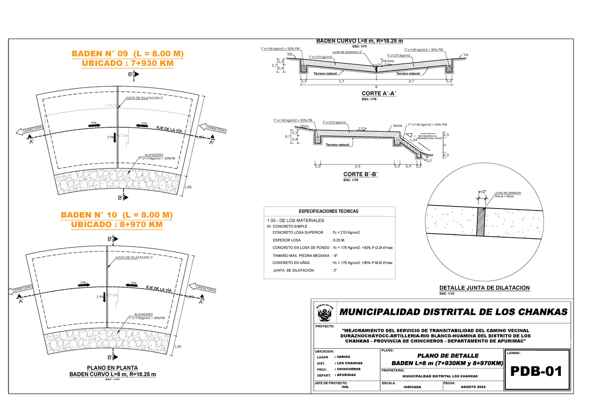 Baden 9 Y 10 - XXX - F ́c=140 kg/cm2 + 30% PM A' A' PLANO EN PLANTA ...